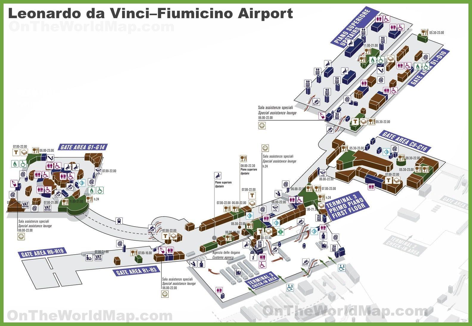 L'aéroport de Fiumicino carte - Leonardo da vinci fiumicino airport ...